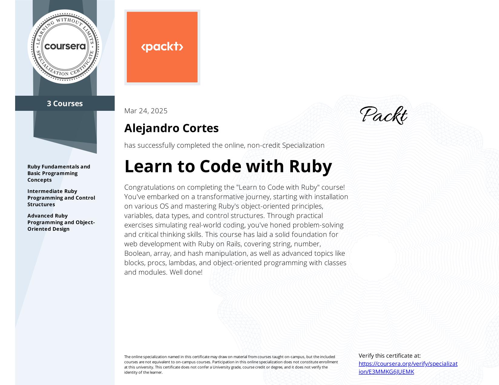 Coursera Course On Ruby | Alex Cortes